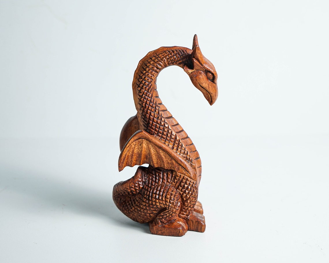Calm Dragon Statue Wooden Dragon Fantasy Animal Dragon - Etsy