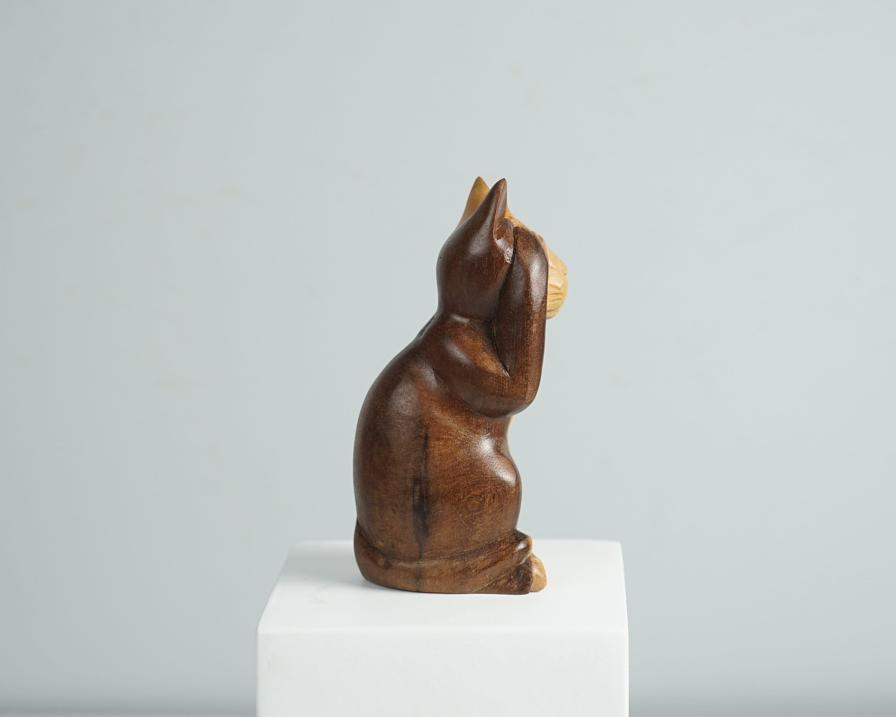 Wooden Cat Sculpture, Animal Statue, Wood Carving, Handcrafted, Unique ...