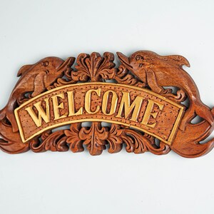 Welcome Sign, Wall Hanging Sculpture, Dolphin Welcome Sign Statue, Wood ...