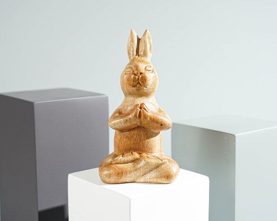Meditating Rabbit Sculpture Animal Statue Yoga Art Wood - Etsy