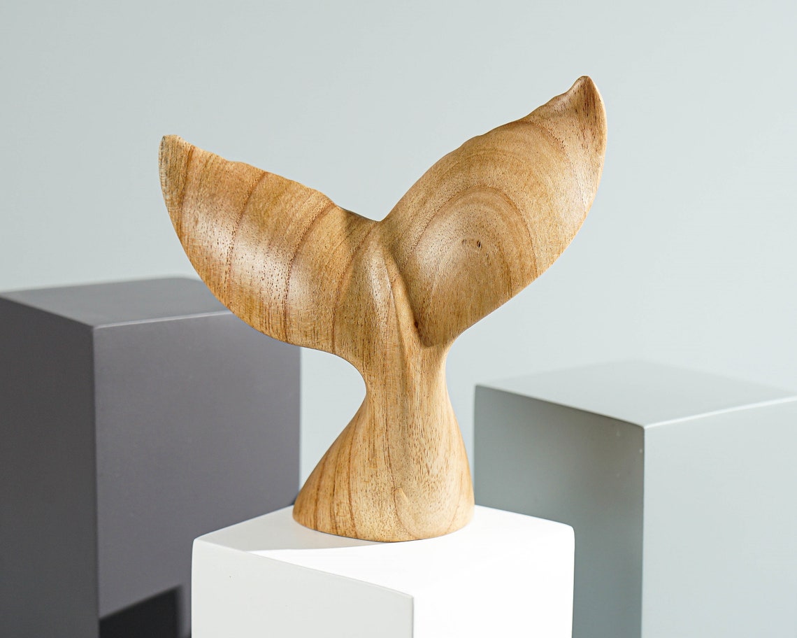 Wooden Whale Tail Sculpture Family Sea Life Exotic Statue | Etsy