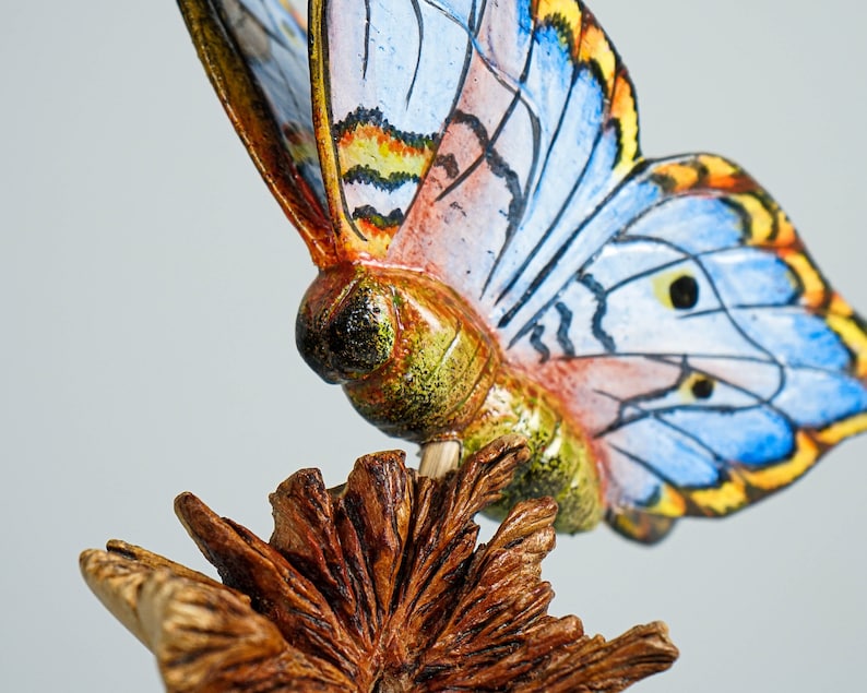 Blue Butterfly Figurine, Personalized, Wood Carving, Painted Statue ...