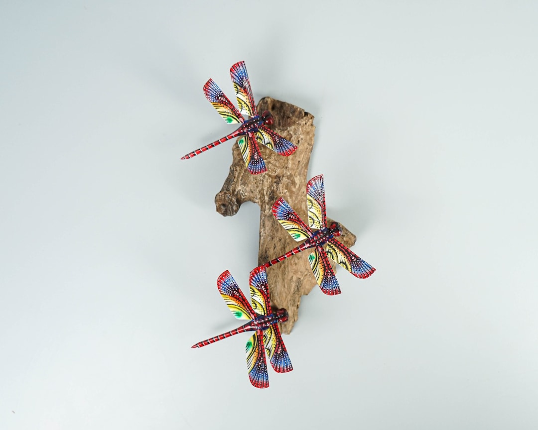 Hanging Red Dragonflies Sculpture, Wall Decor, Colorful Art, Unique ...