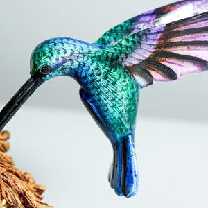 Colorful Hummingbird Statue, Blue, Painted Sculpture, Wood Carving ...