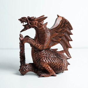 Fire Dragon Statue, Dragon Figurine, Mystical Animal, Wood Carving ...
