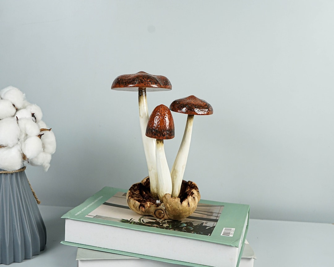 Brown Mushroom Sculpture, Art, Painted Statue, Handmade, Wood Carving ...