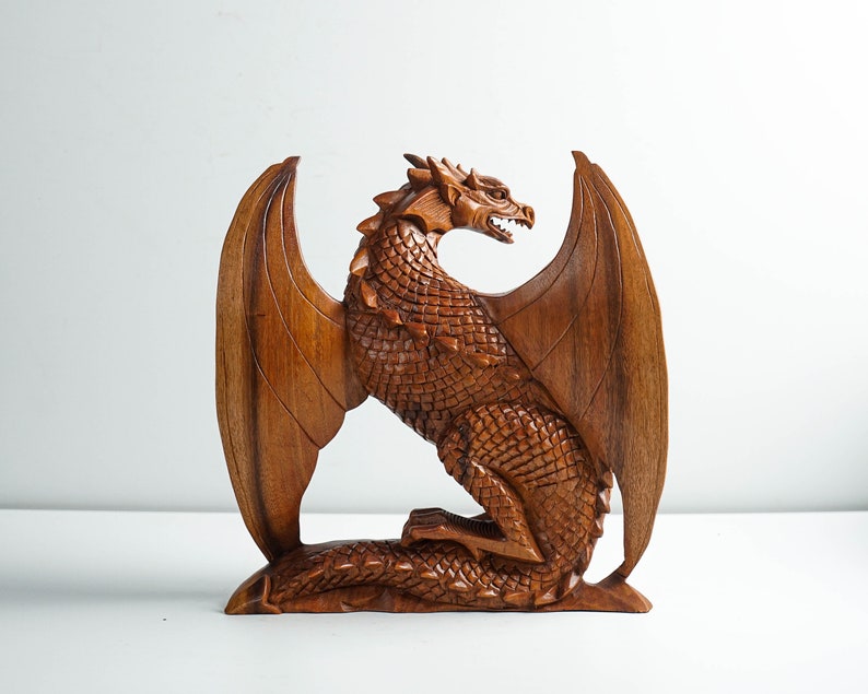 Wooden Dragon Statue Unique Sculpture Chinese Dragon - Etsy