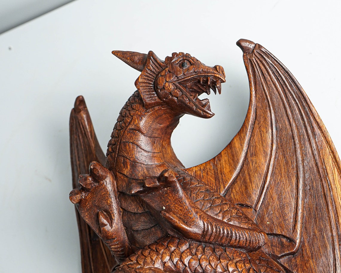 Dragon Wall Decor, Hanging Wooden Dragon, Mystical Animal, Ceiling ...