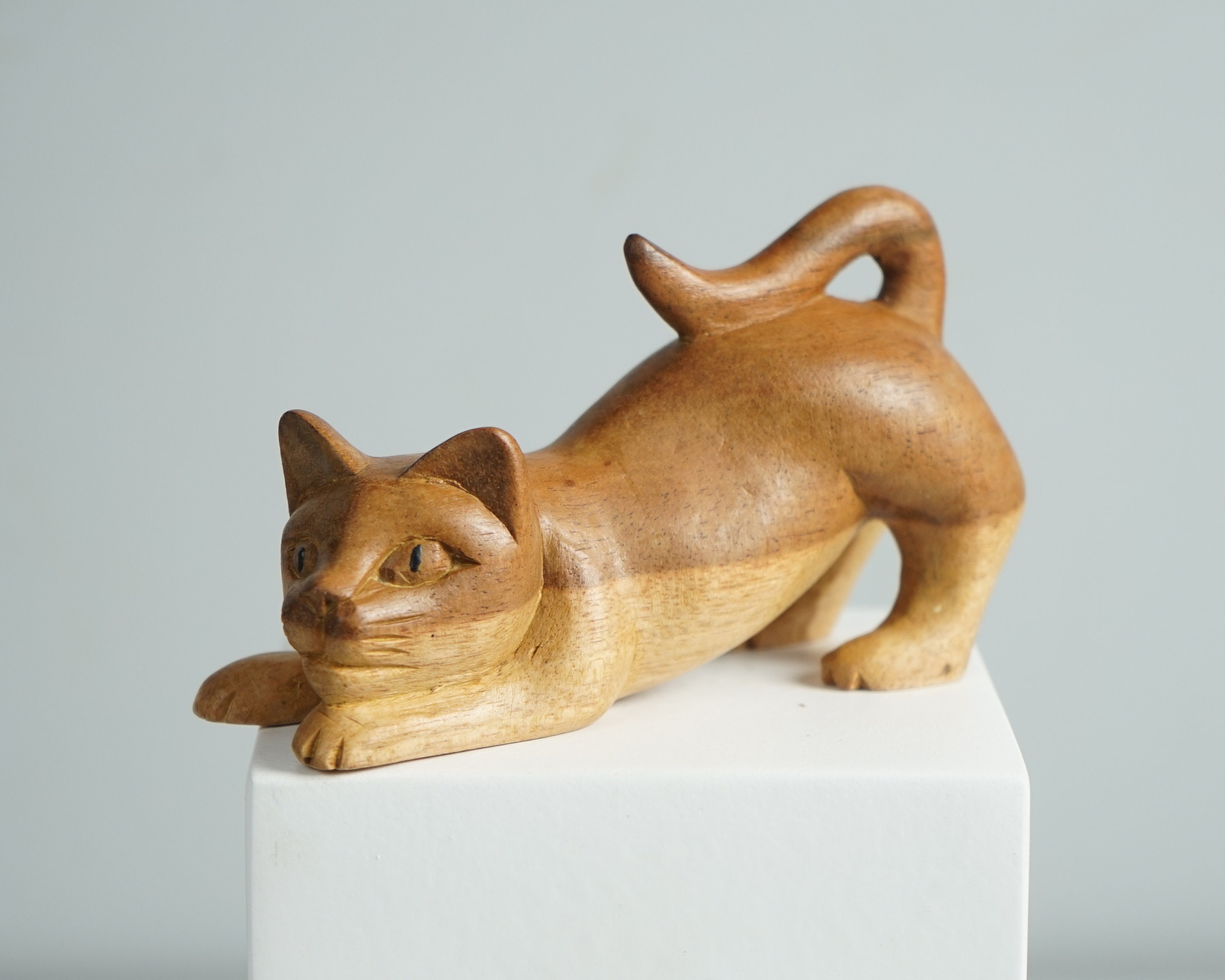 Wooden Cat Figurine, Animal Statue, Wood Carving, Handcrafted, Unique ...