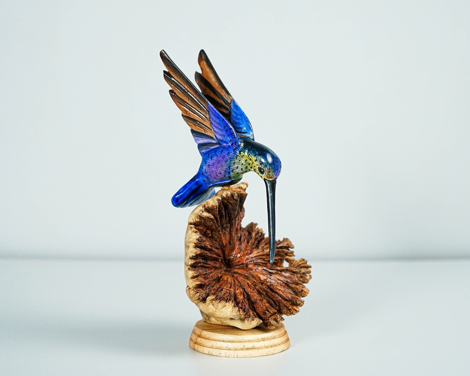 Blue Hummingbird Statue Painted Sculpture Wood Carving - Etsy