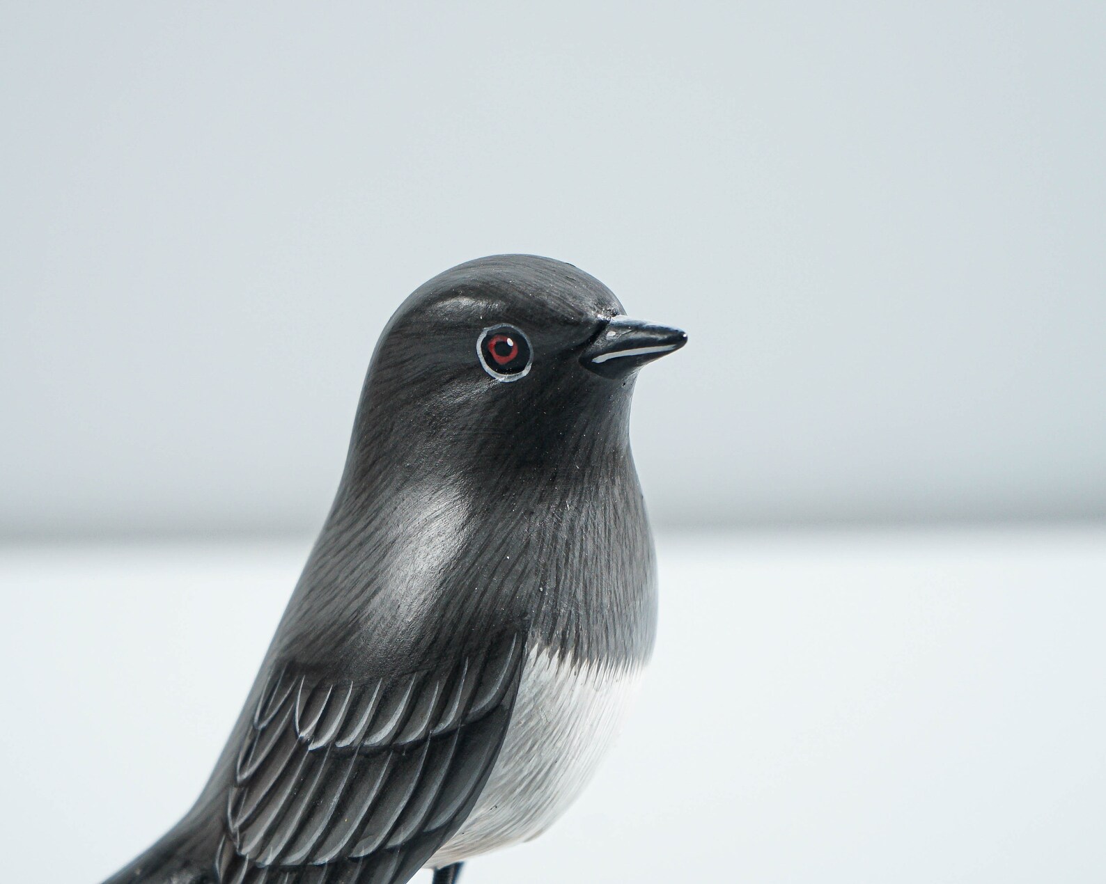 Black Phoebe Bird Statue, Painted Wood Carving, Wooden Bird Art ...