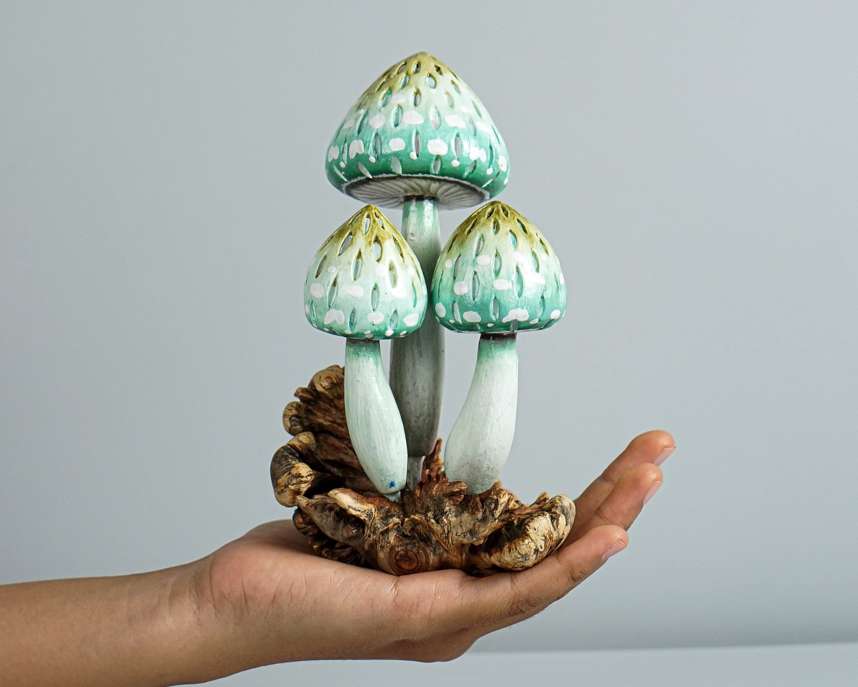 Green Mushroom Sculpture, Unique Mushroom, Figurine, Statue, Wood ...