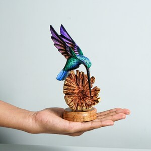Green Hummingbird Statue, Painted Sculpture, Wood Carving Figure, Bird ...
