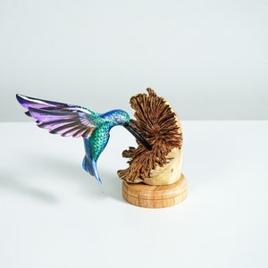 Colorful Hummingbird Statue, Blue, Painted Sculpture, Wood Carving ...
