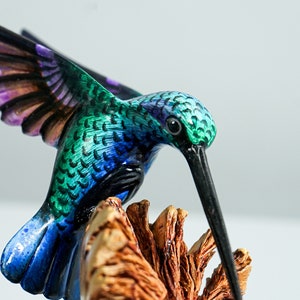 Green Hummingbird Statue, Painted Sculpture, Wood Carving Figure, Bird ...