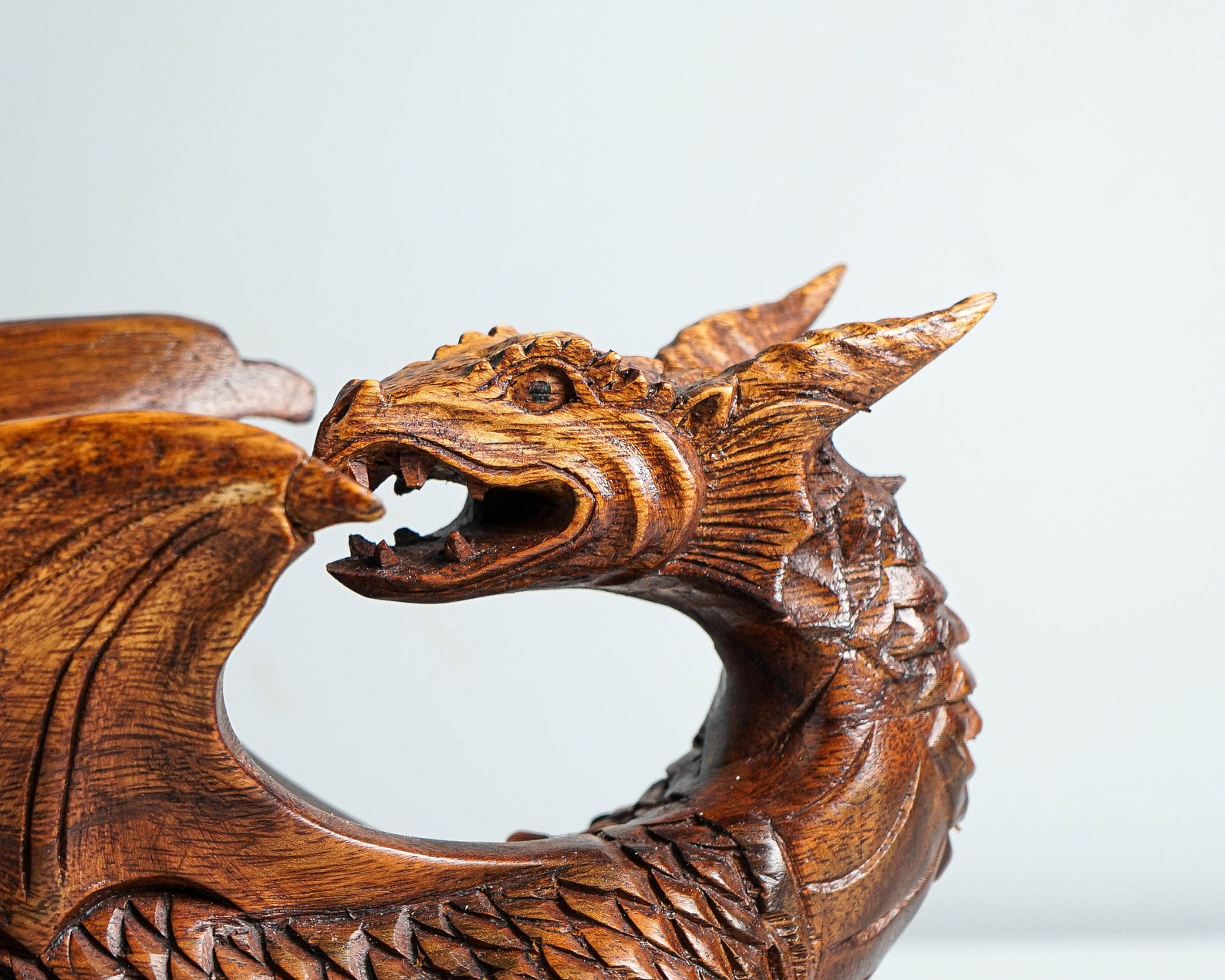 Dragon on Rock Figurine, Wooden Dragon, Mythology Animal, Winged Dragon ...
