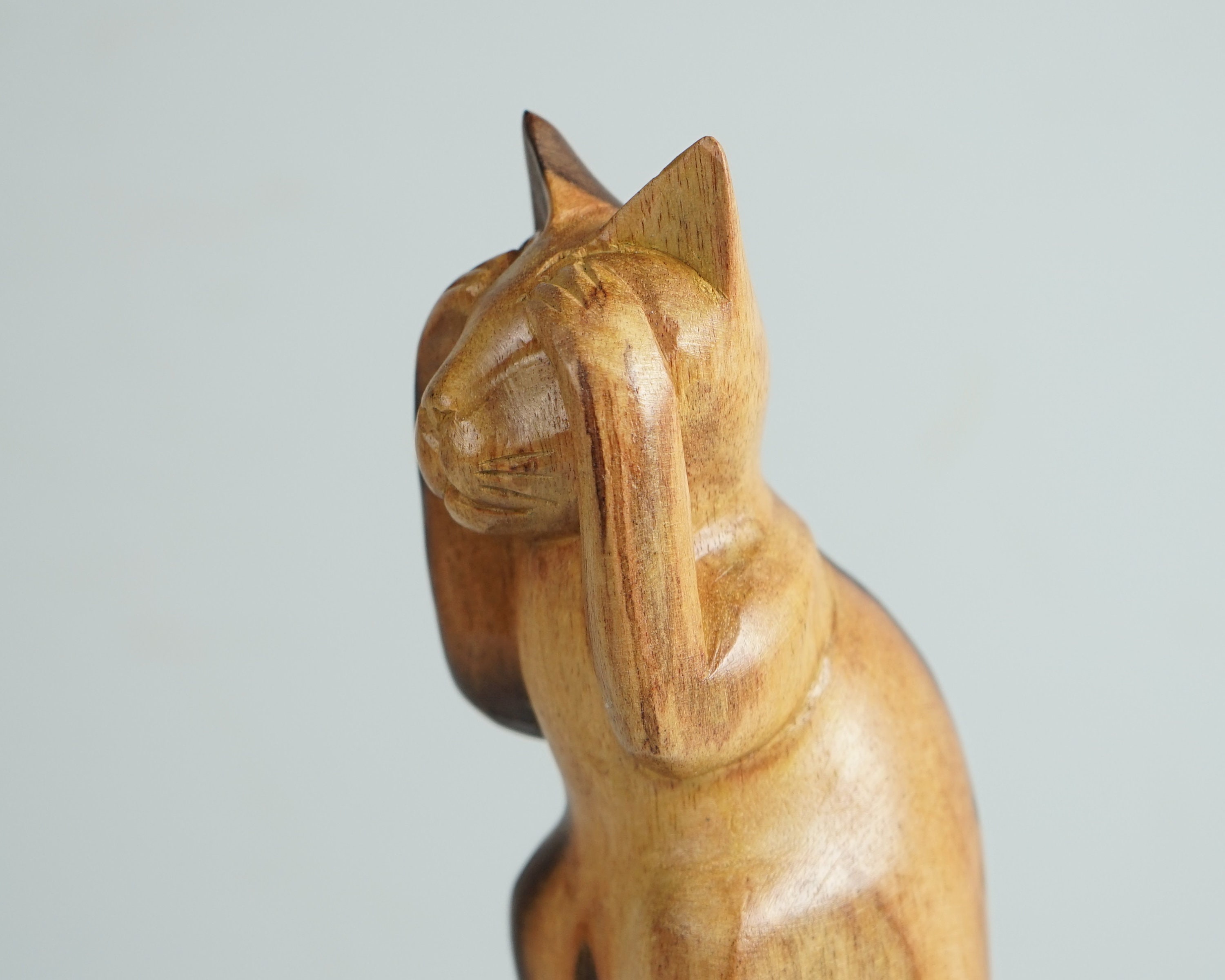 Wooden Cat Sculpture Animal Statue Wood Carving | Etsy