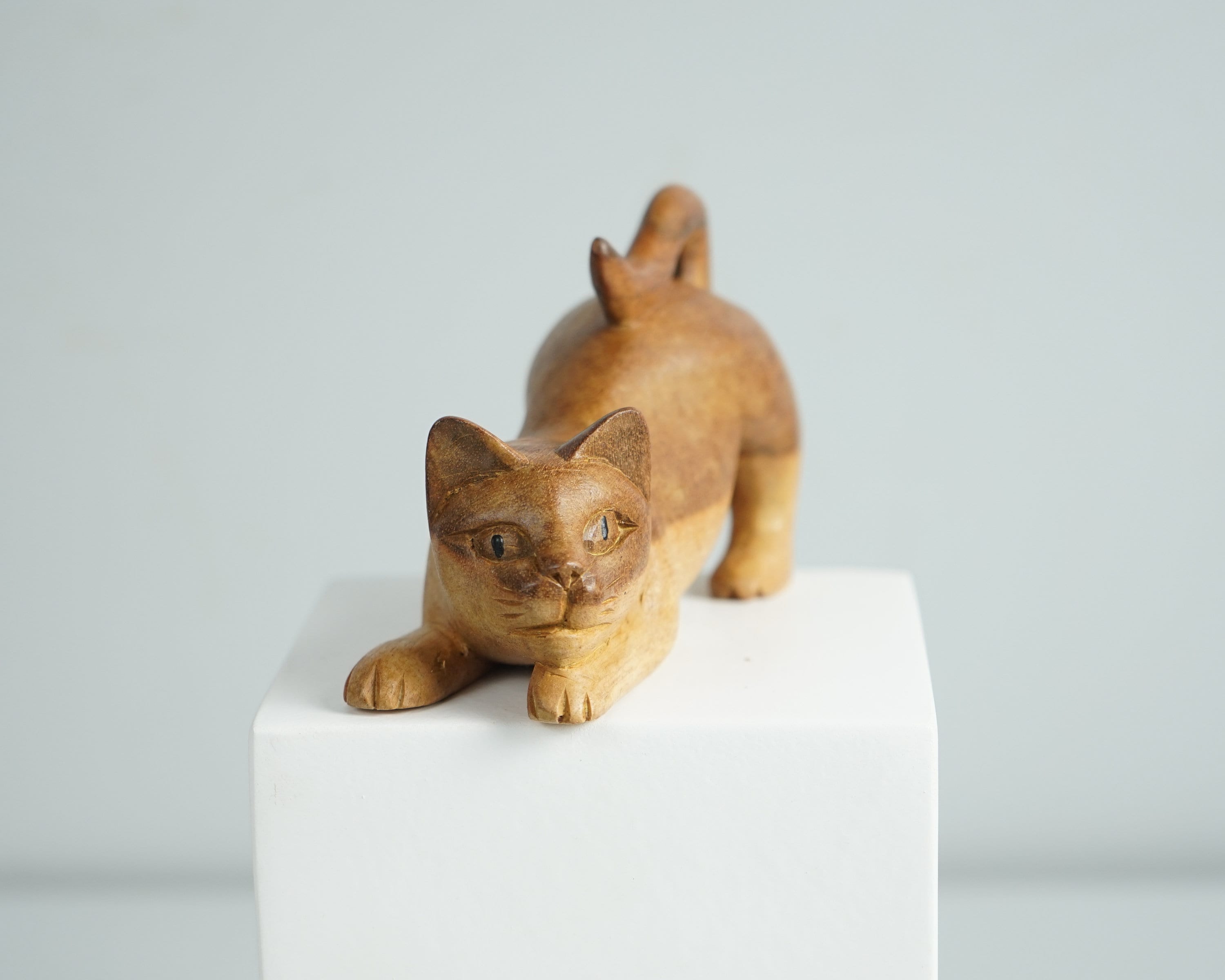 Wooden Cat Figurine, Animal Statue, Wood Carving, Handcrafted, Unique ...