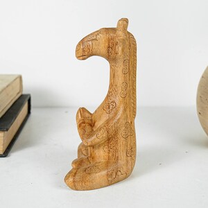 Meditating Giraffe Sculpture, Animal, Yoga, Wood Carving, Wooden Base ...