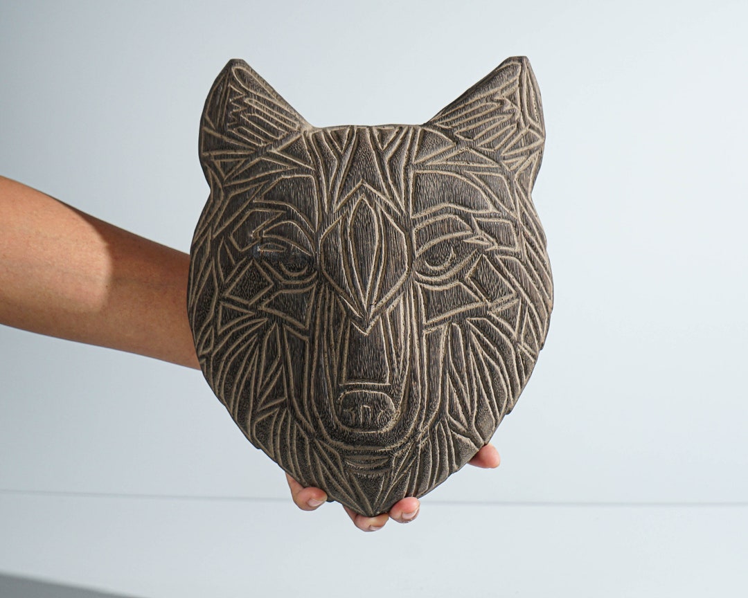 Wooden Wolf Traditional Mask, Wall Art, Hanging Figurine, Animal Statue ...