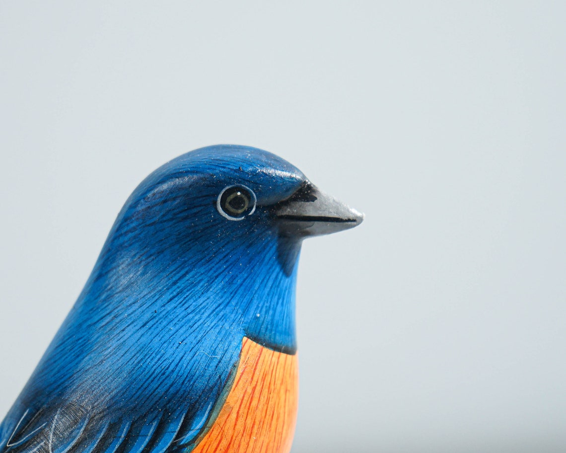 Eastern Bluebird Statue Painted Wood Carving Wooden Bird - Etsy
