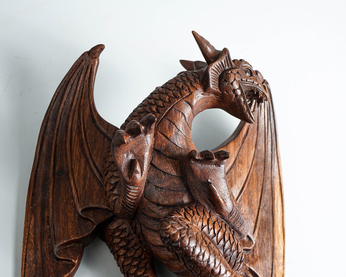 Dragon Wall Decor, Hanging Wooden Dragon, Mystical Animal, Ceiling ...