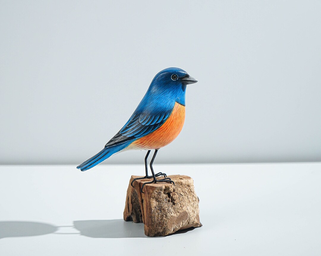 Eastern Bluebird Statue, Painted Wood Carving, Wooden Bird Art ...