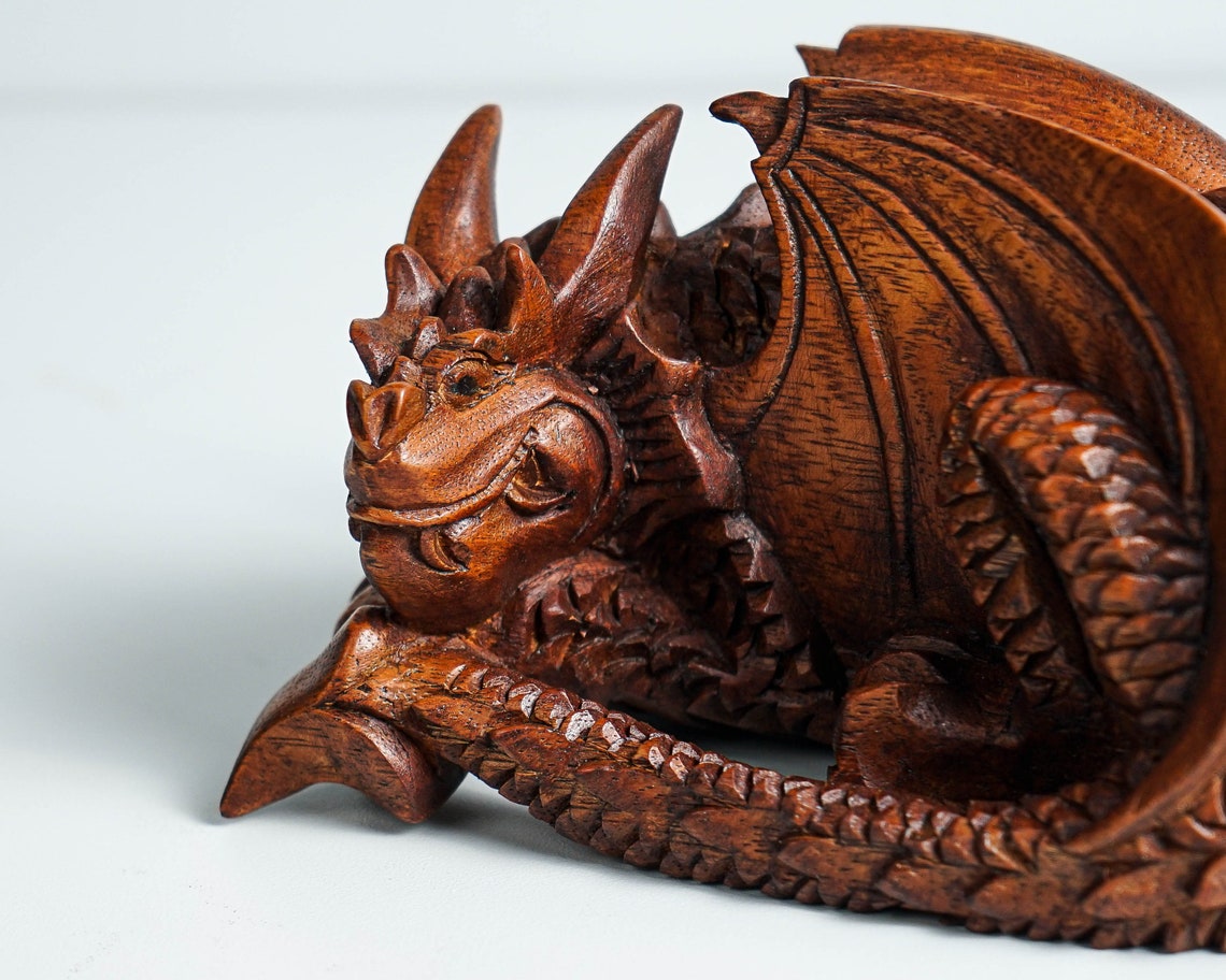 Sleeping Dragon Statue Dragon Sculpture Fantasy Animal Wood - Etsy