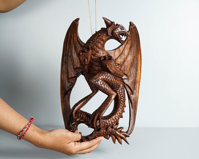 Dragon Wall Decor, Hanging Wooden Dragon, Mystical Animal, Ceiling ...