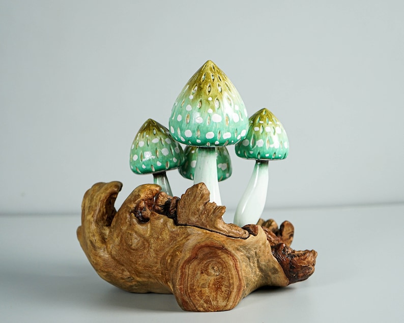 Green Mushroom Sculpture Painted Statue Figurine Wood - Etsy
