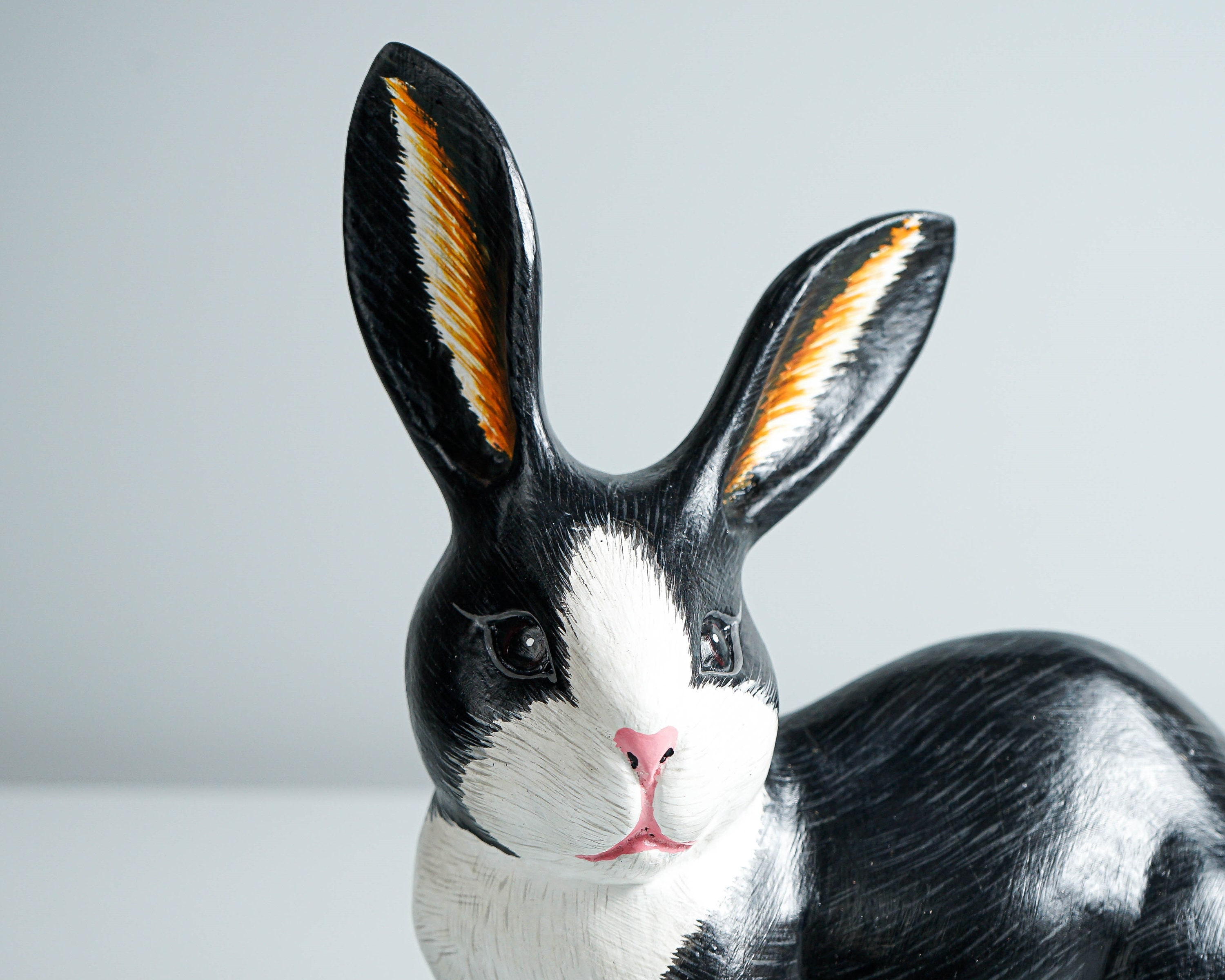 Black White Rabbit Figurine Wood Carving Rabbit Sculpture - Etsy