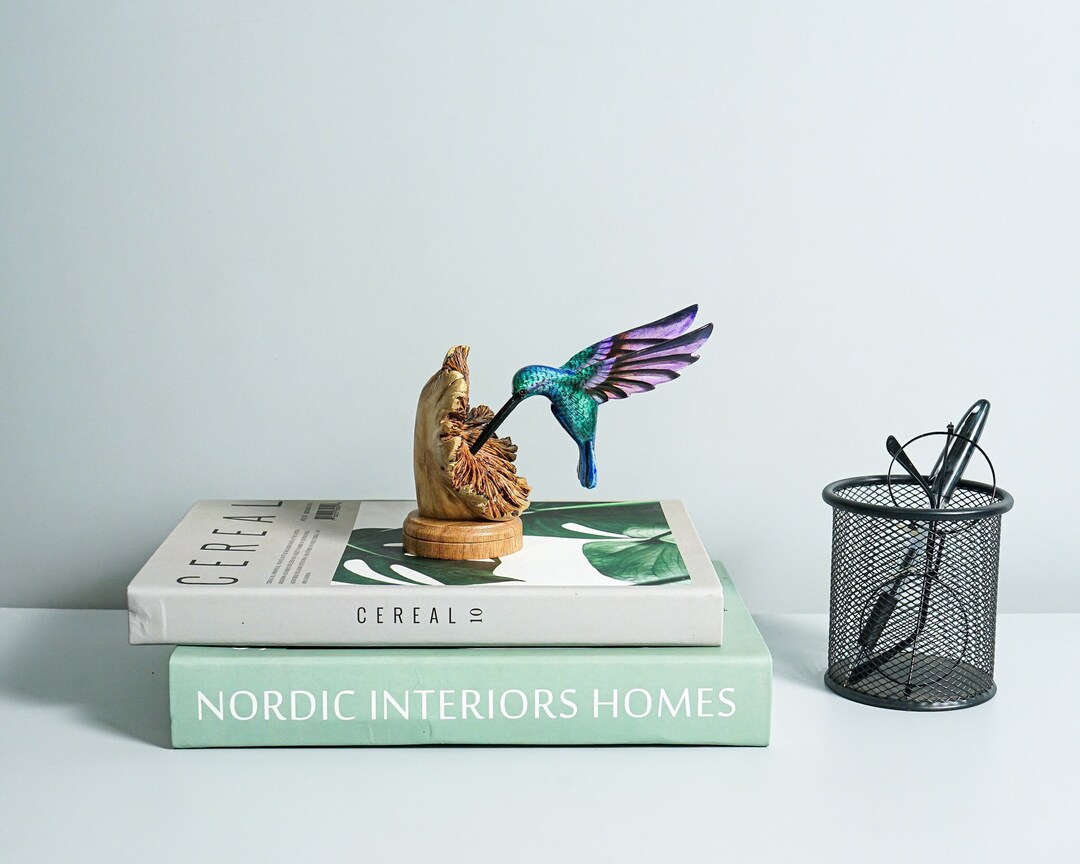 Colorful Hummingbird Statue, Blue, Painted Sculpture, Wood Carving ...