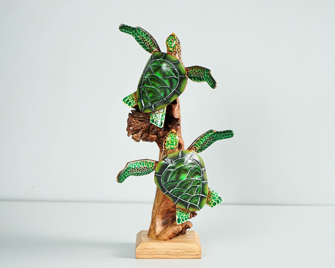 Couple Turtle Sculpture, Green Sea Turtle, Wood Carving, Ocean ...