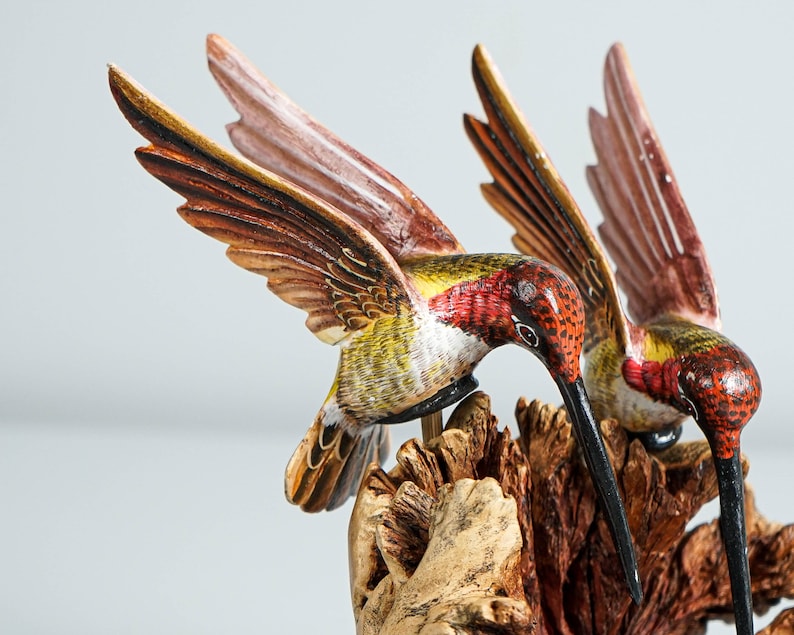 Colorful Hummingbird Statue Couple Painted Sculpture Wood - Etsy