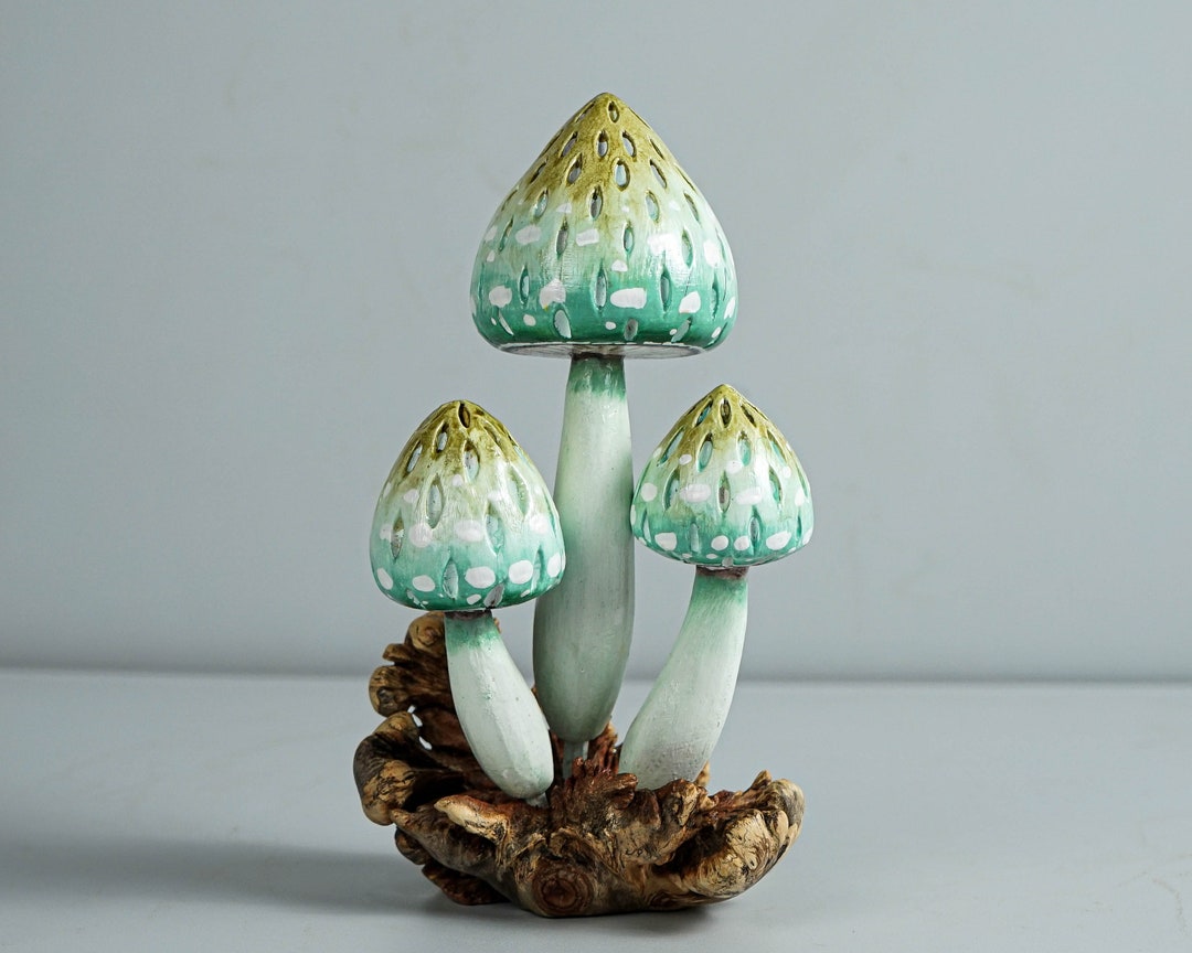 Green Mushroom Sculpture, Unique Mushroom, Figurine, Statue, Wood ...