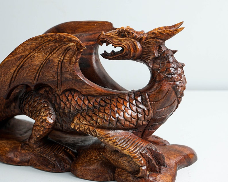 Dragon on Rock Figurine Wooden Dragon Mythology Animal | Etsy
