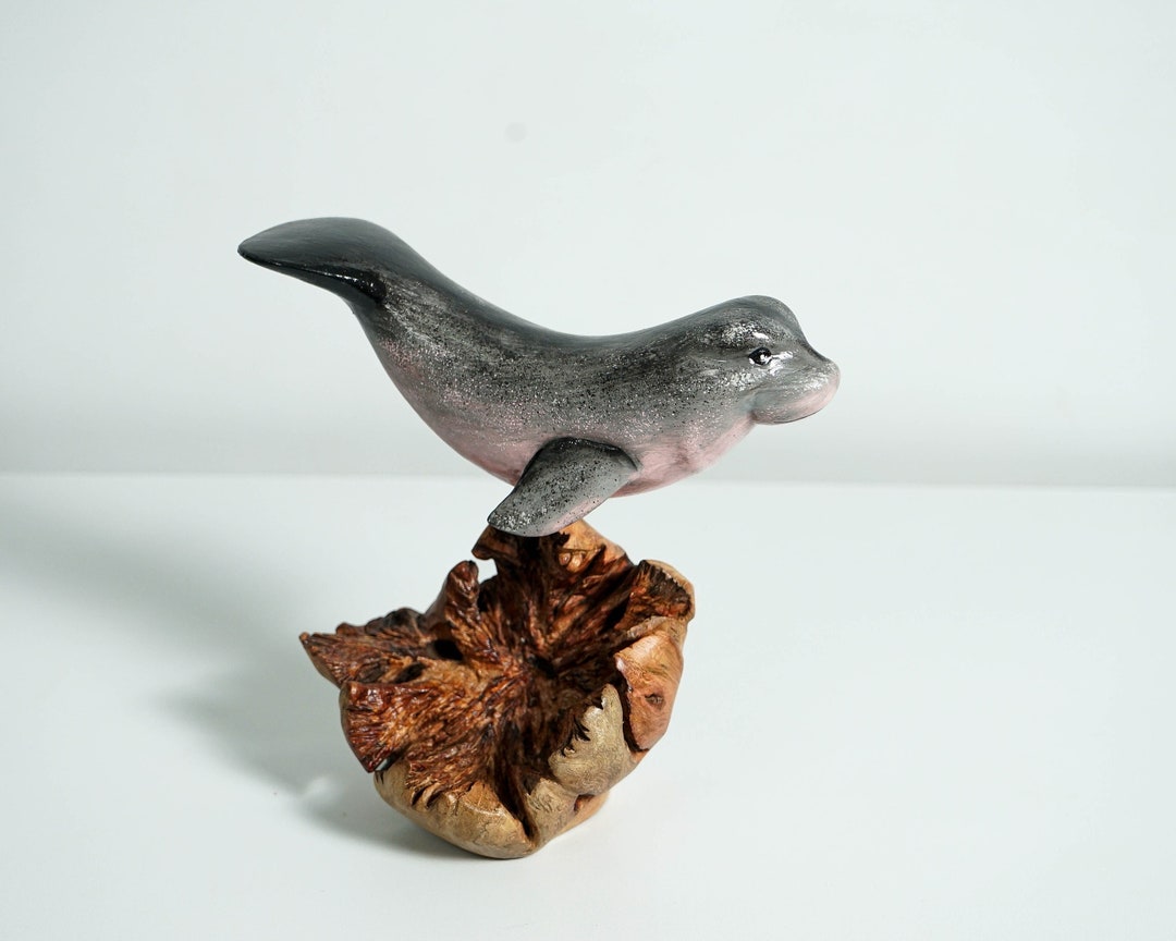 Gray Manatee Sculpture, Wood Carving, Hand-painted Figurine, Nautical ...
