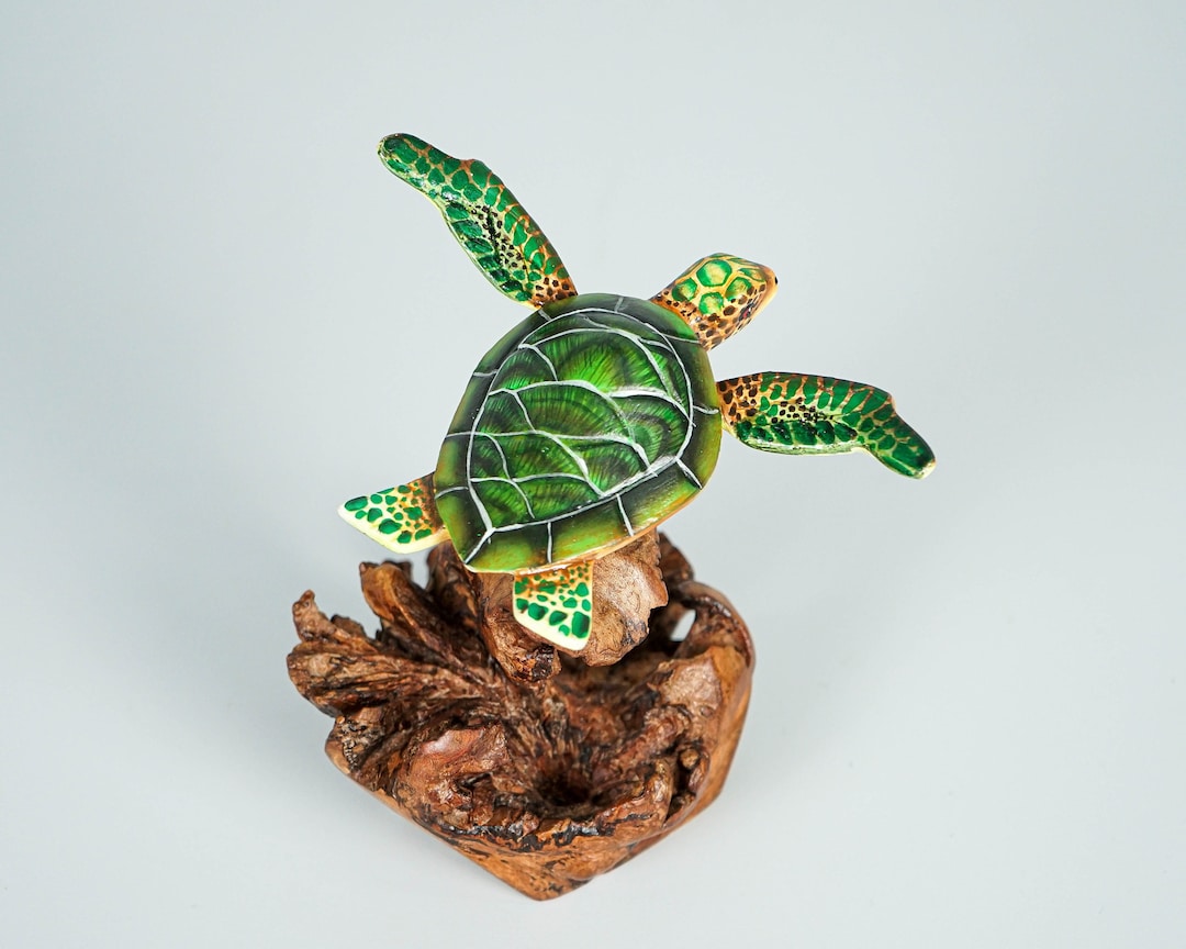Green Turtle Sculpture, Sea Turtle, Wood Carving, Nautical, Artwork ...
