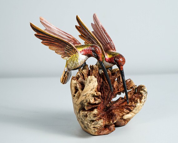 Colorful Hummingbird Statue Couple Painted Sculpture Wood - Etsy