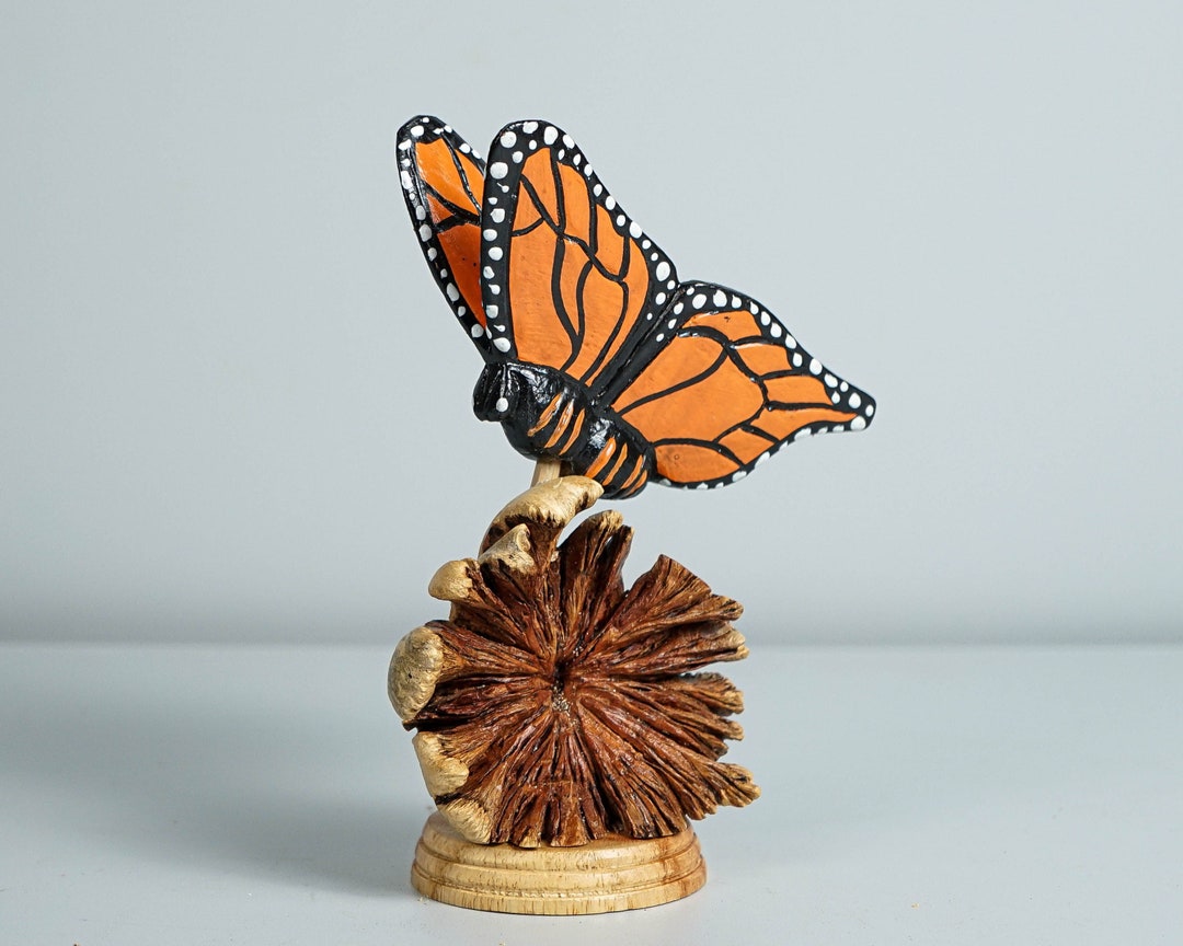 Real Looking Butterfly Figurine, Wood Carving, Painted Statue ...