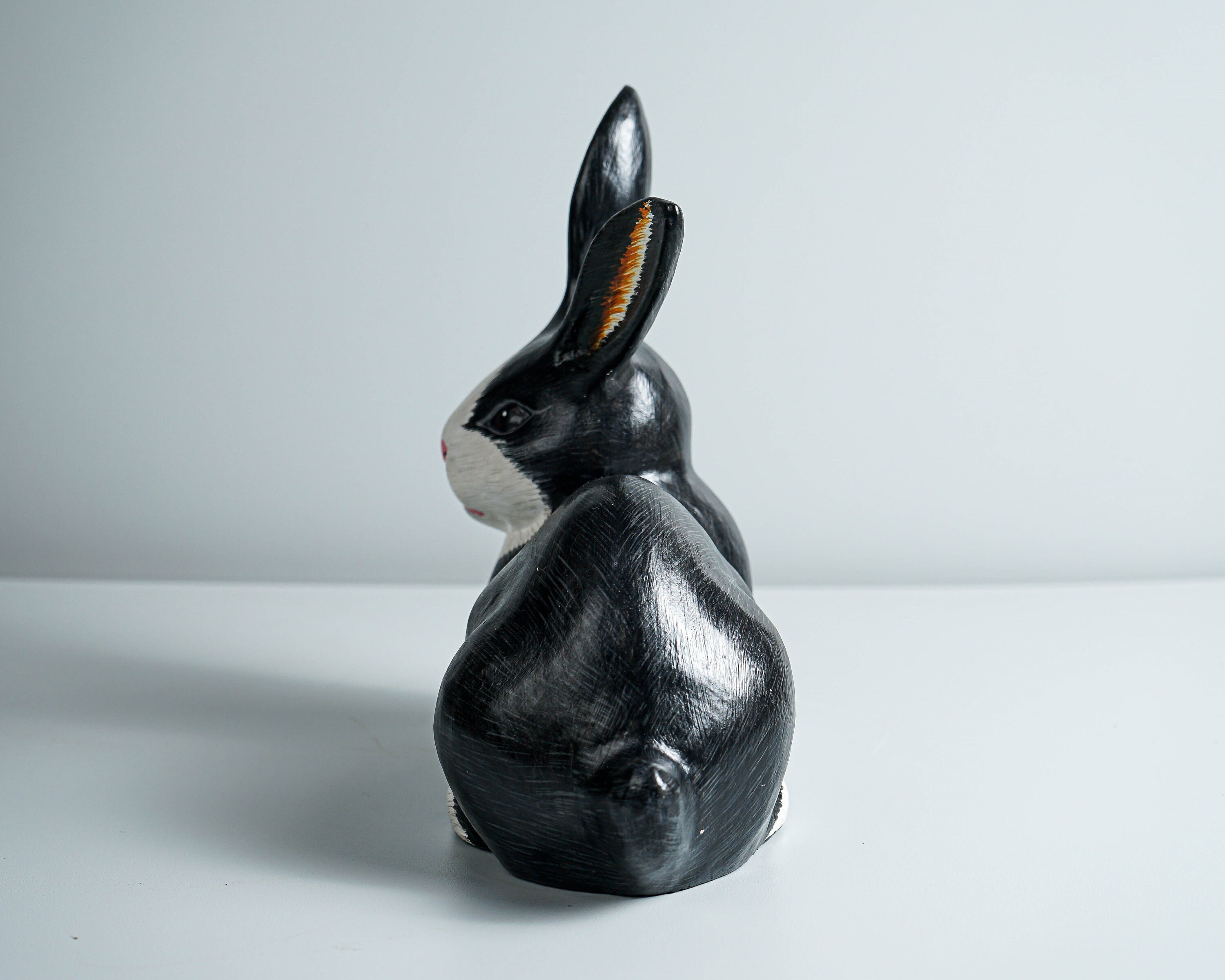 Black White Rabbit Figurine Wood Carving Rabbit Sculpture - Etsy