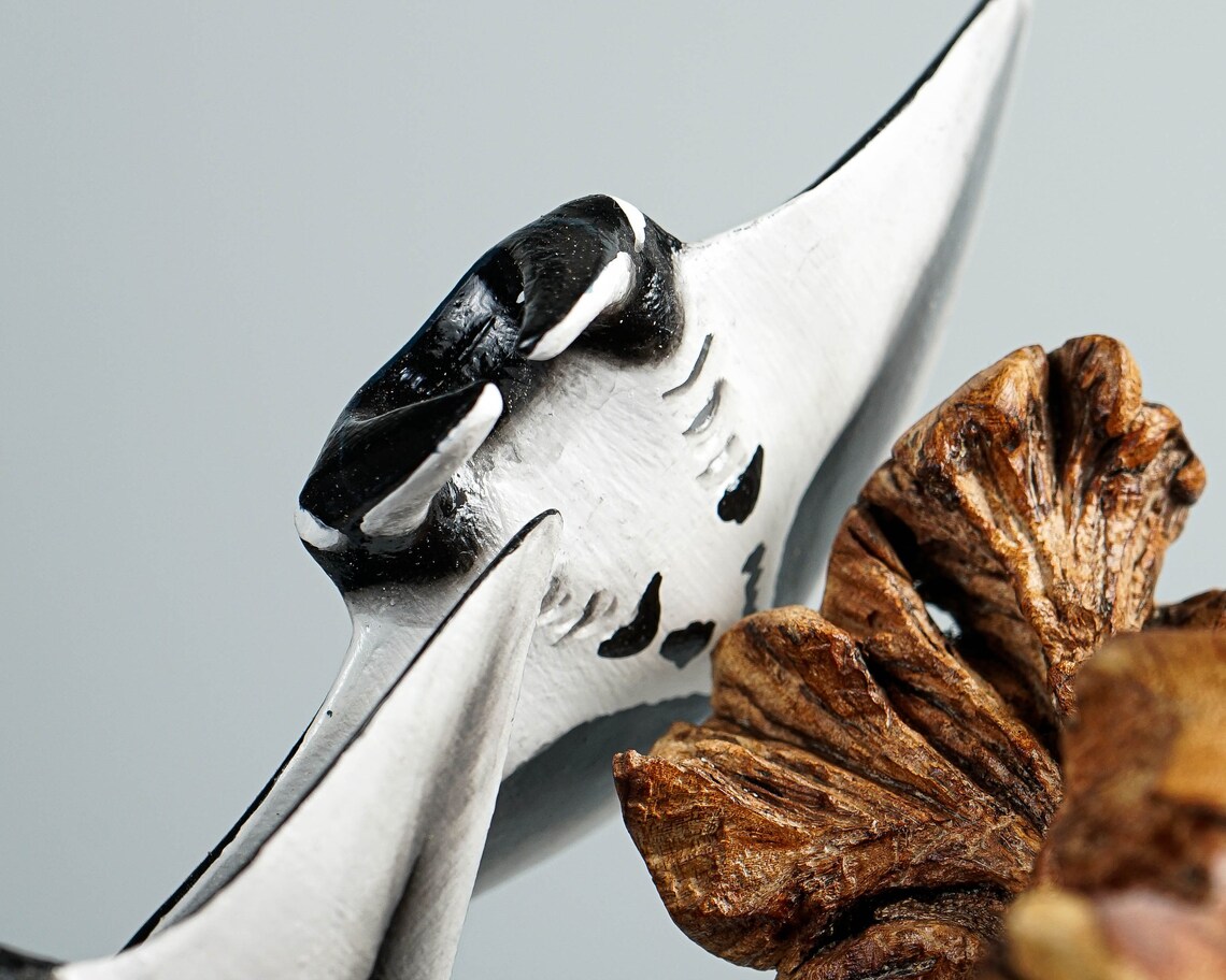 Black Manta Ray Duo Statue Wooden Art Painted Unique | Etsy