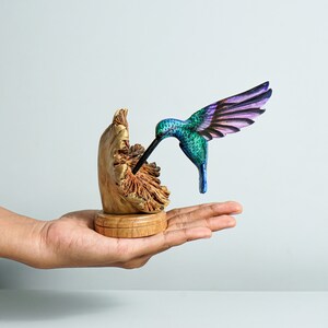 Colorful Hummingbird Statue, Blue, Painted Sculpture, Wood Carving ...