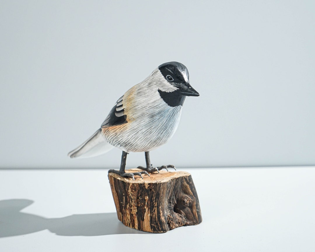 Carolina Chickadee Bird Statue, Painted Wood Carving, Artwork ...