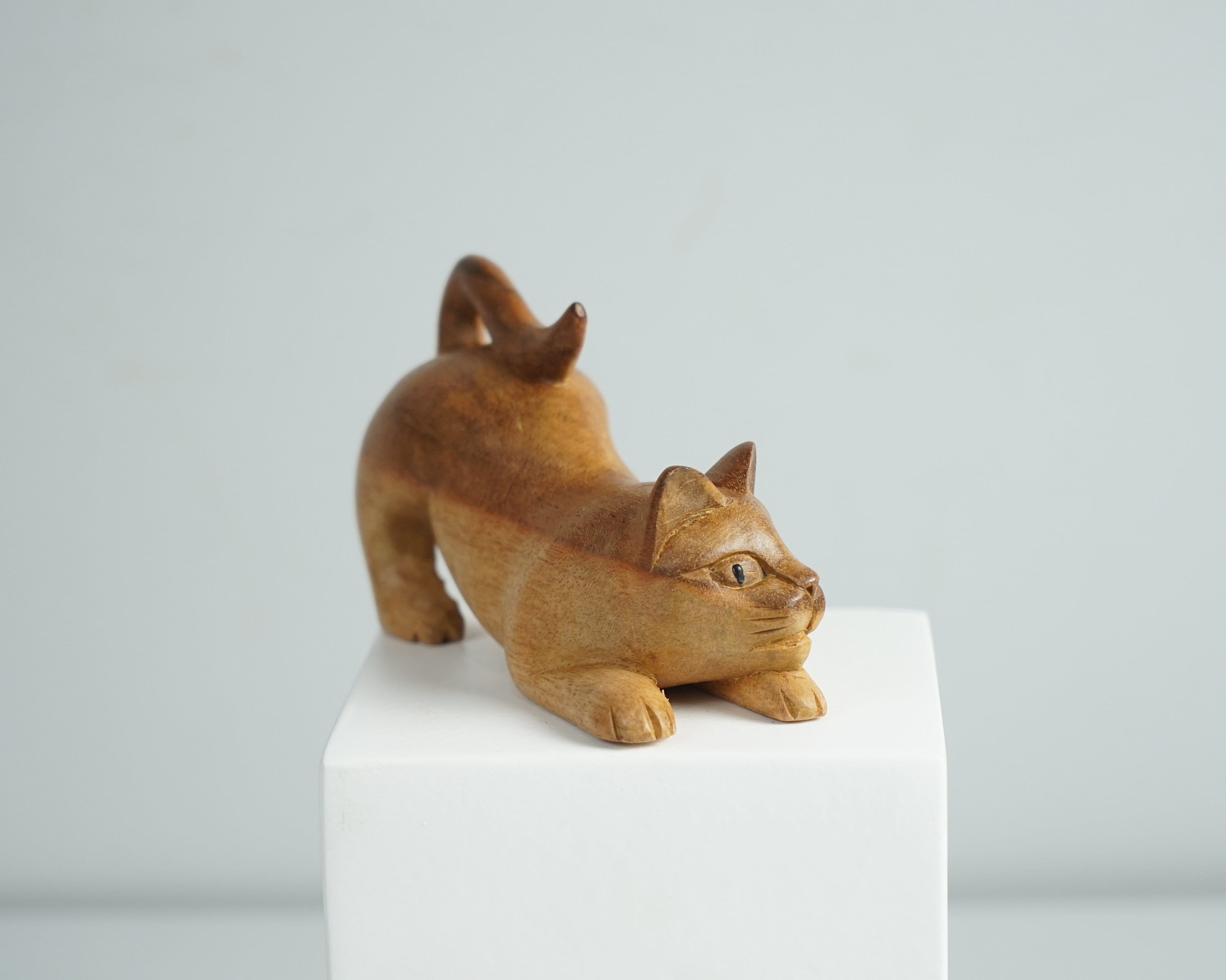 Wooden Cat Figurine, Animal Statue, Wood Carving, Handcrafted, Unique ...