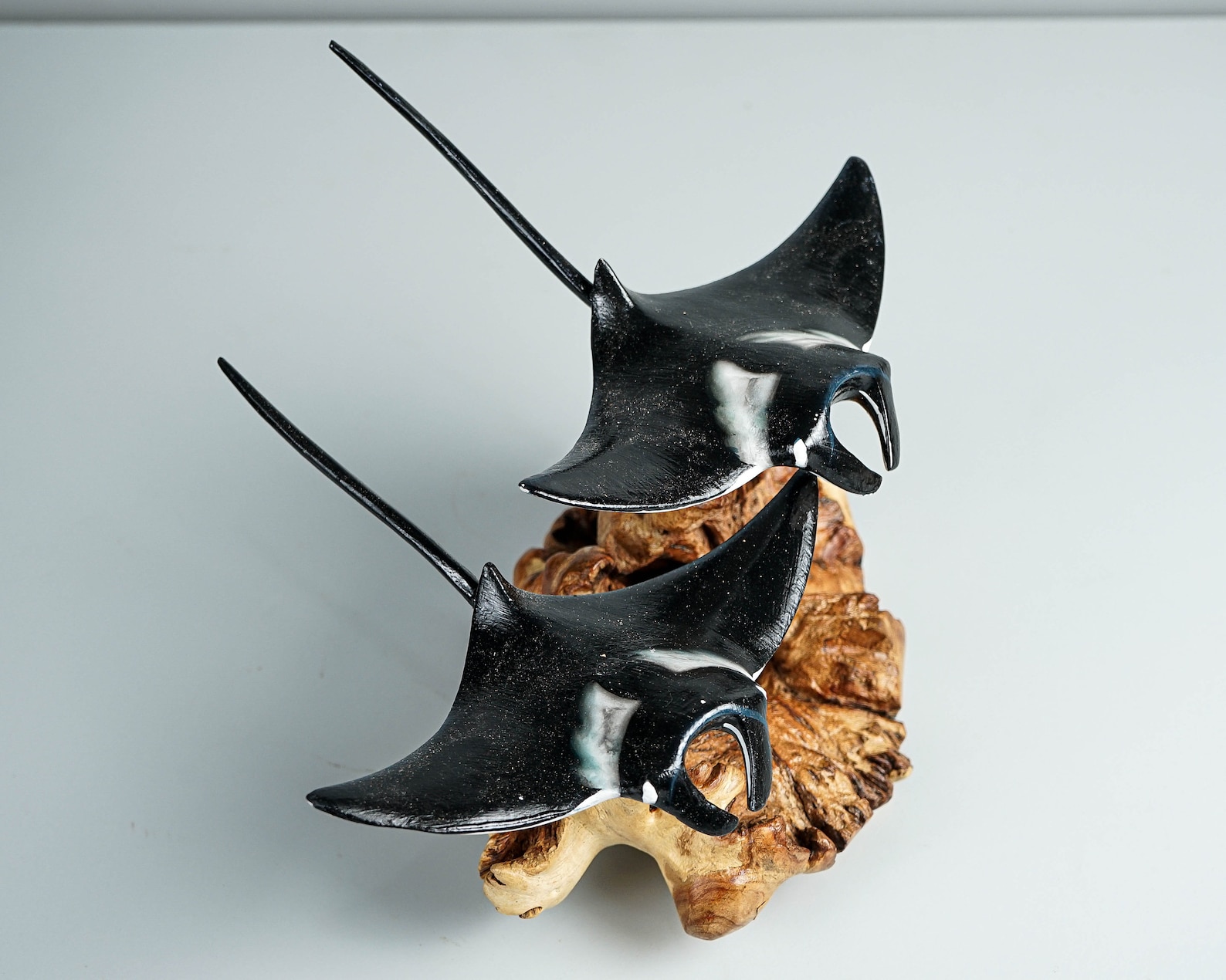 Black Manta Ray Duo Statue Wooden Art Painted Unique | Etsy