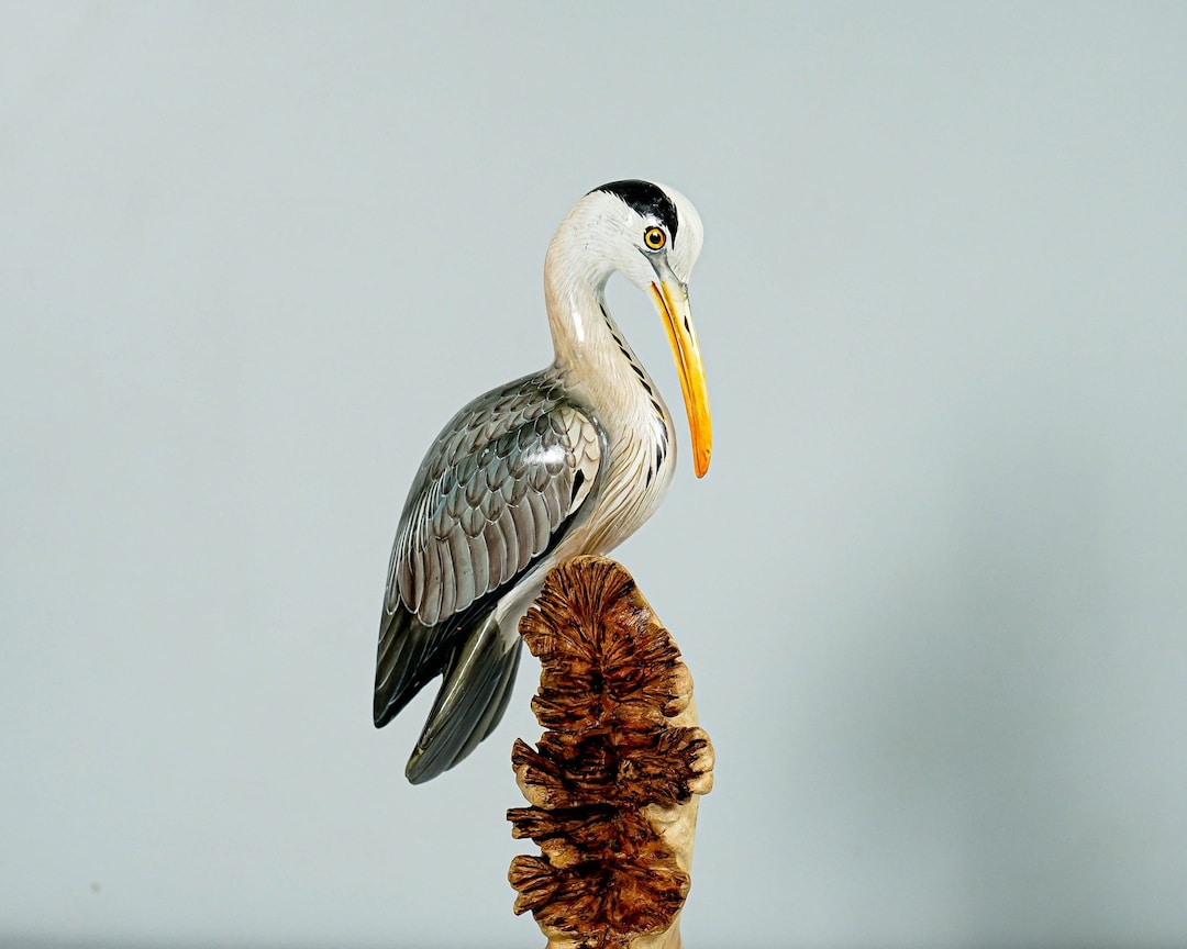 Colorful Heron Bird Statue, Painted Sculpture, Wood Carving Figure ...