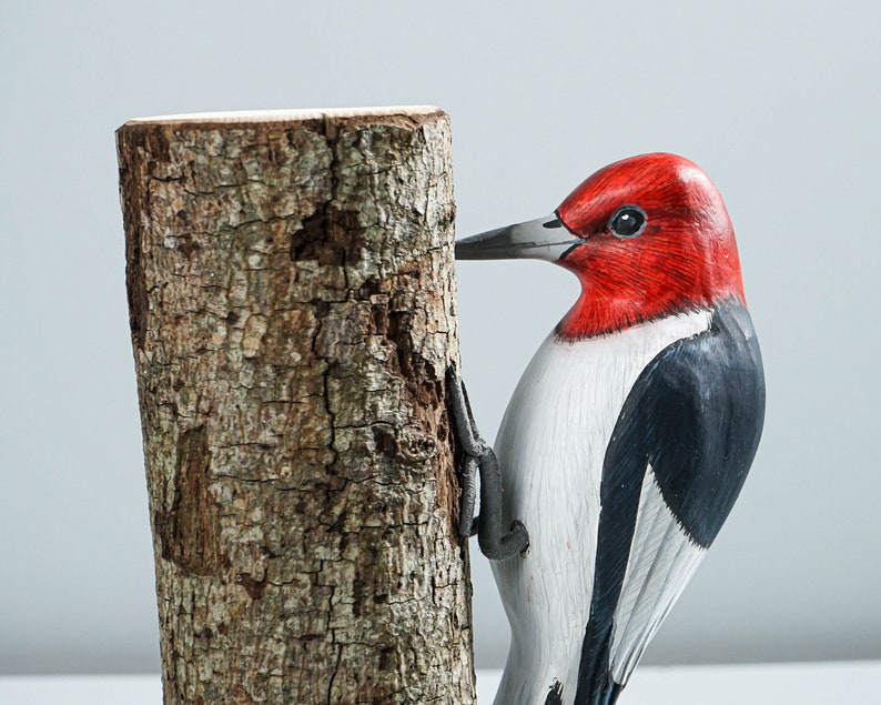 Red Headed Woodpecker Statue Bird Sculpture Figurine Wood | Etsy