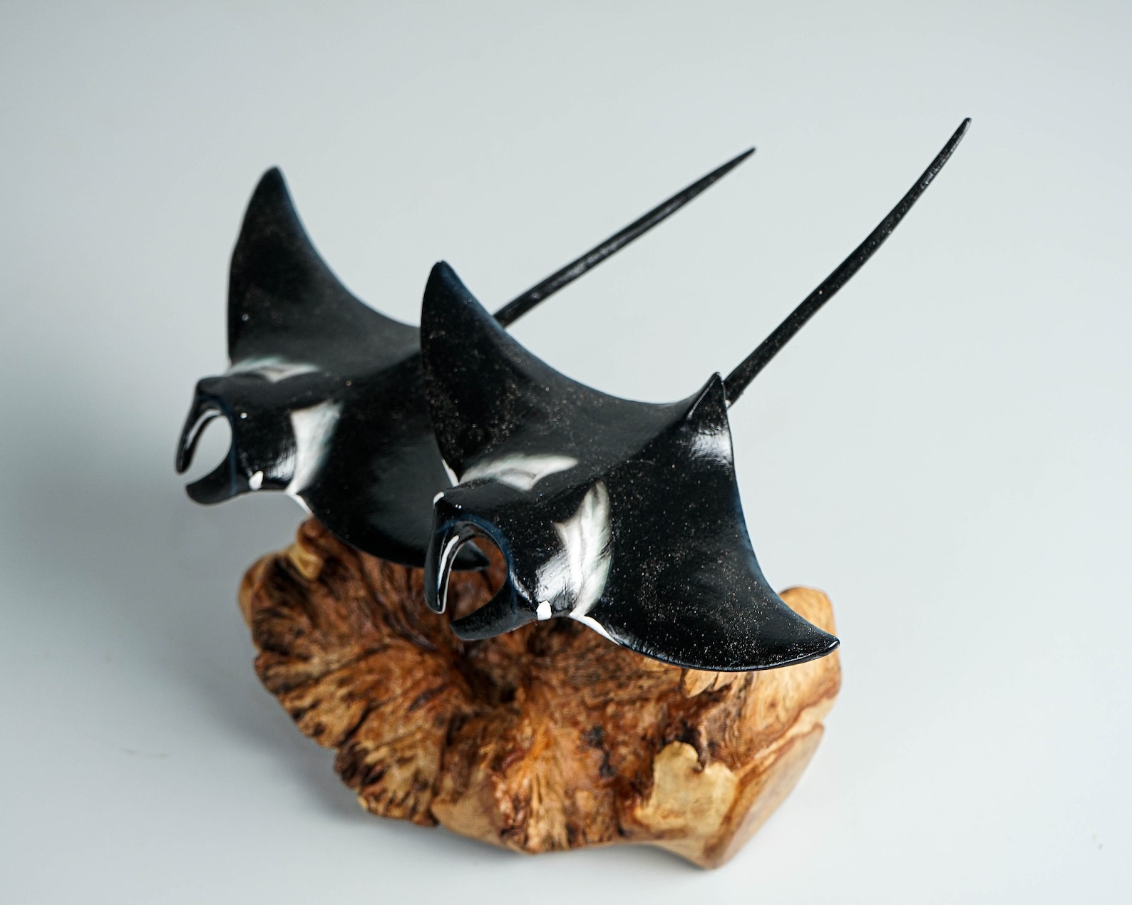 Black Manta Ray Duo Statue Wooden Art Painted Unique | Etsy