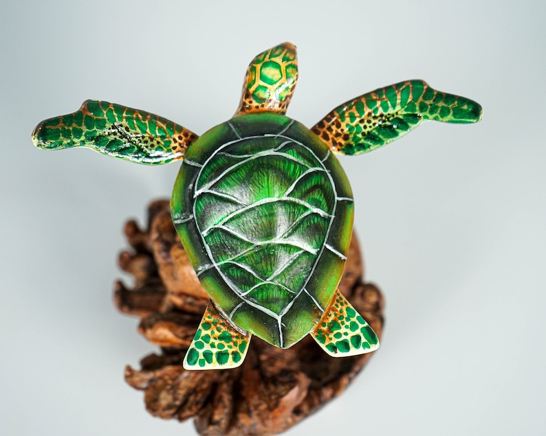 Green Turtle Sculpture, Sea Turtle, Wood Carving, Nautical, Artwork ...